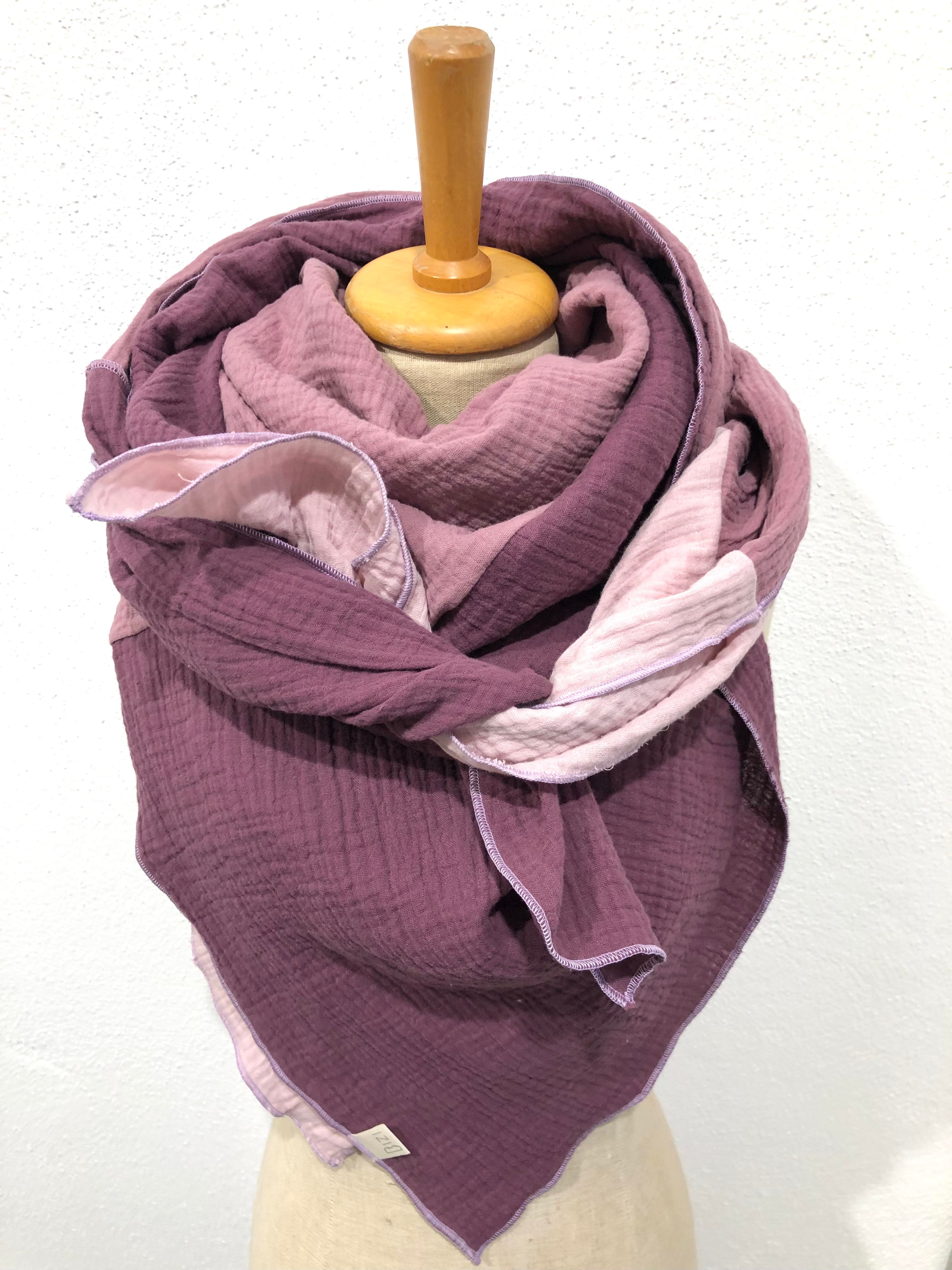 Halstuch Damen XXL aus Bio Musselin, 3 farbig Flieder Lila Rosa – bizi ...